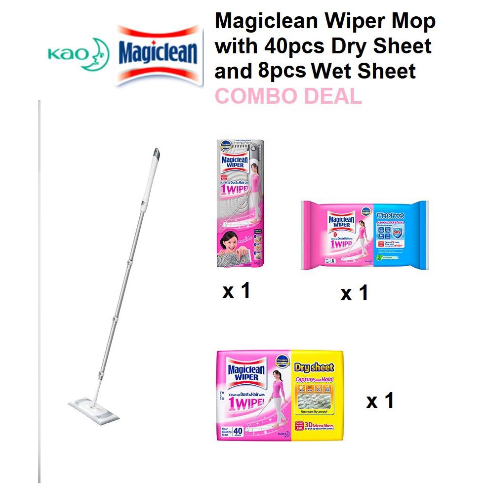 Magiclean Wiper Set + Refill 40's wet + 8's dry cleaning sheet combo ...
