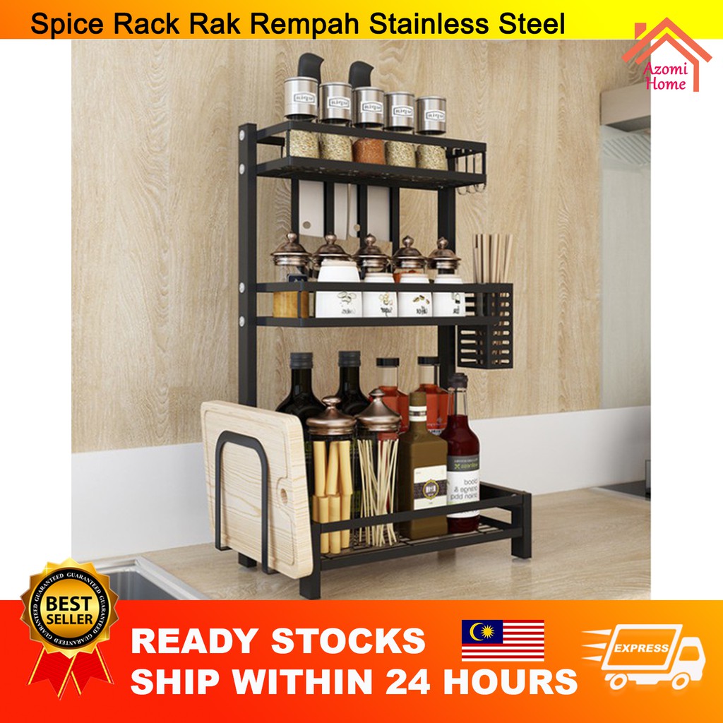 Rak Rempah Ratus Kitchen Spice Rack Stainless Steel Condiment Seasoning ...
