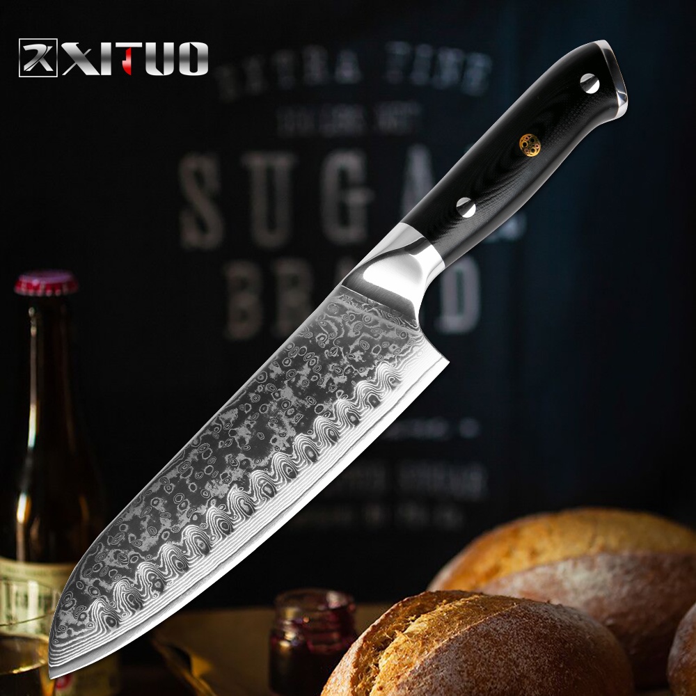 XITUO 67 Layers Damascus 7 inch Santoku Kitchen Knife with Laminated ...