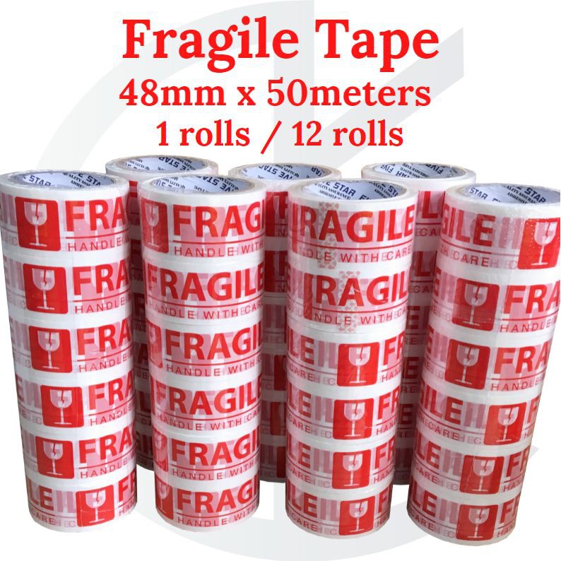 Fragile Tape / Fragile OPP Tapes 48 mm x 5 meters ( 1 rolls / 12 rolls ...