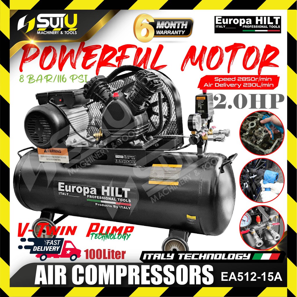 EUROPA HILT EA512-15A 100L 2HP Air Compressor / Kompresor / 空气压缩机 8Bar 2850RPM | Shopee Malaysia