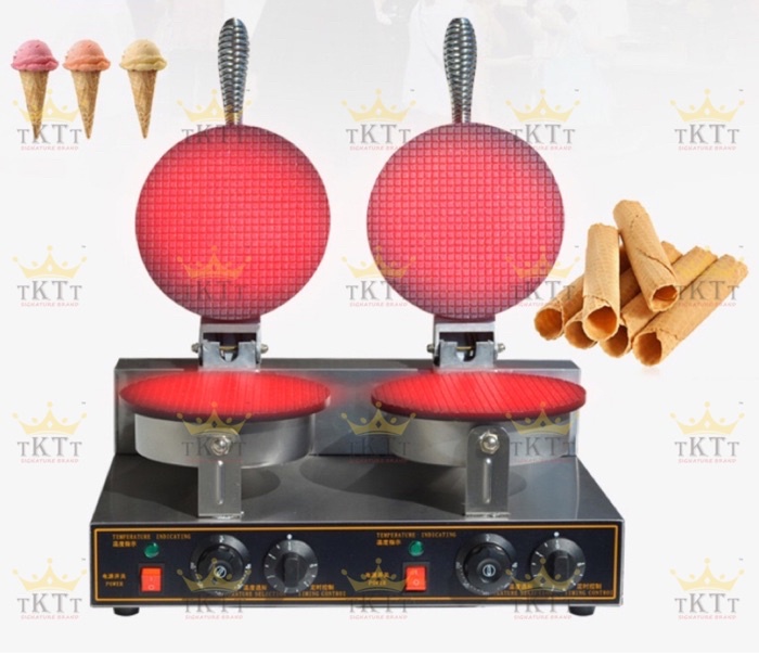 TKTT ™️ Commercial Electric Waffle Cone Baker Machine Single Double Pan ...