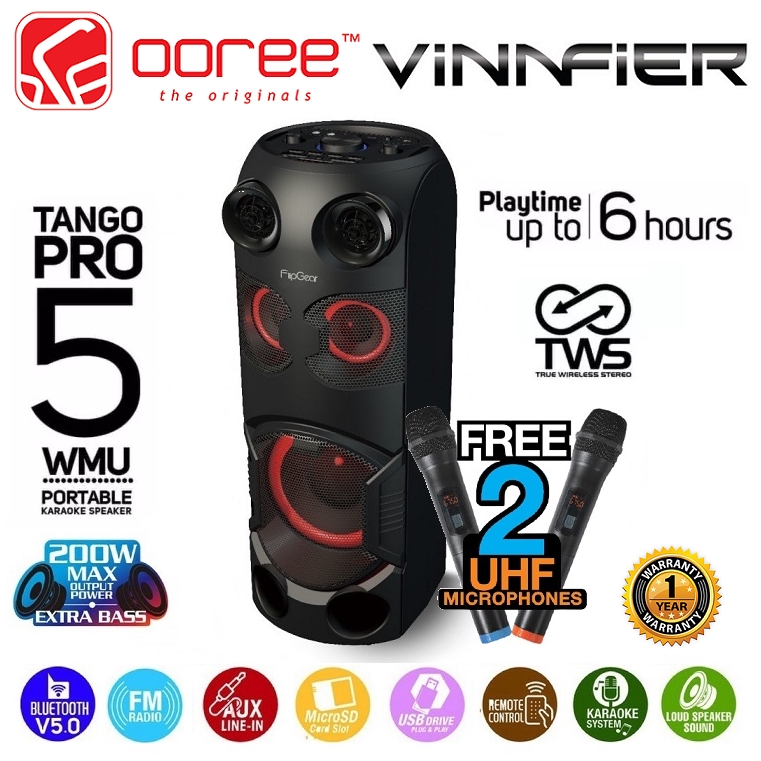 VINNFIER FLIPGEAR TANGO PRO 5 WMU BLUETOOTH PORTABLE KARAOKE SPEAKER WITH FREE 2 UHF WIRELESS ...