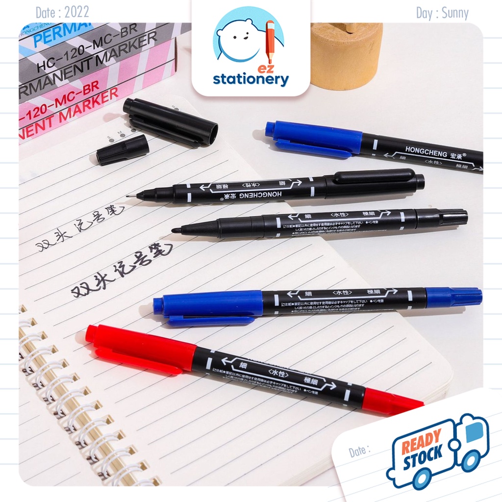 🇲🇾 Ready Stock Two Tip Permanent Marker Pen 0.5 1.0mm Double Head Oil ...