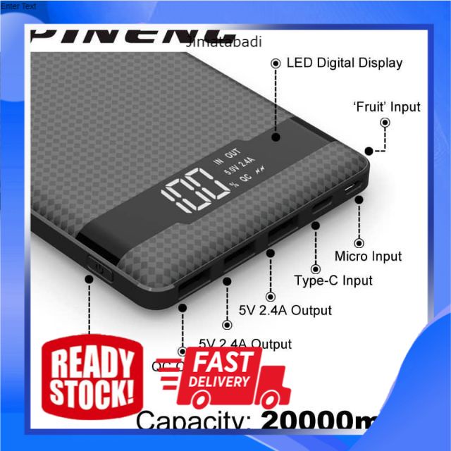 PINENG POWER BANK 100% ORIGINAL PN962 20000 mAh | Shopee Malaysia