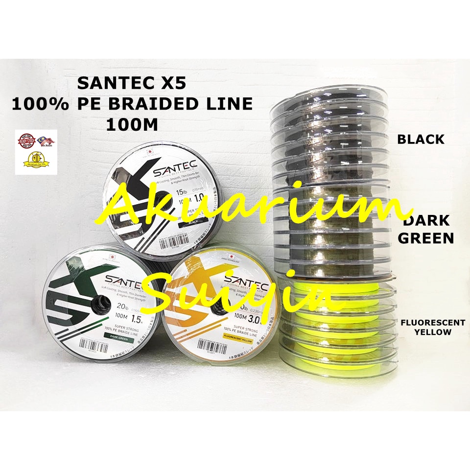 TERBARU SANTEC X5 100% PE BRAIDED LINE YELLOW BLACK DARK GREEN TALI PANCING KUALITI MURAH ...