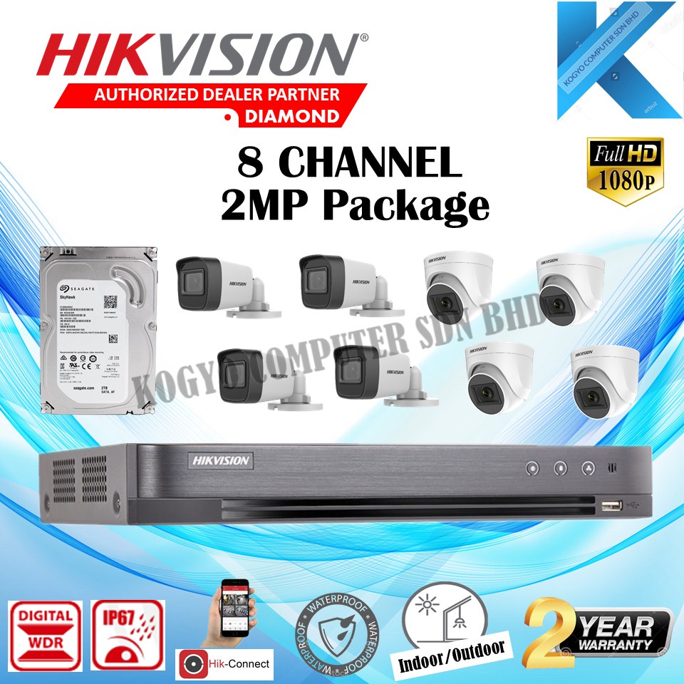 HIKVISION CCTV SET 8 CHANNEL 2MP FULL HD 1080P DS-7208HQHI-K1/E / DS ...