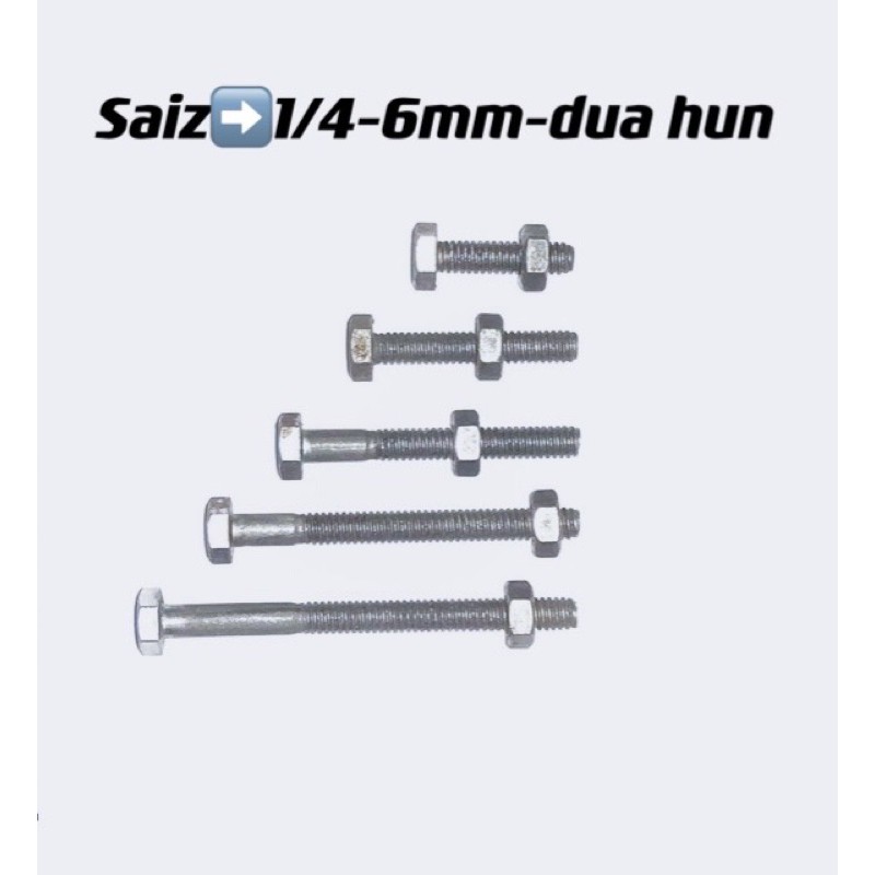 Skru besi 1/4-6mm-dua hun panjang3/4 to 5inci Iron screw Threaded ...
