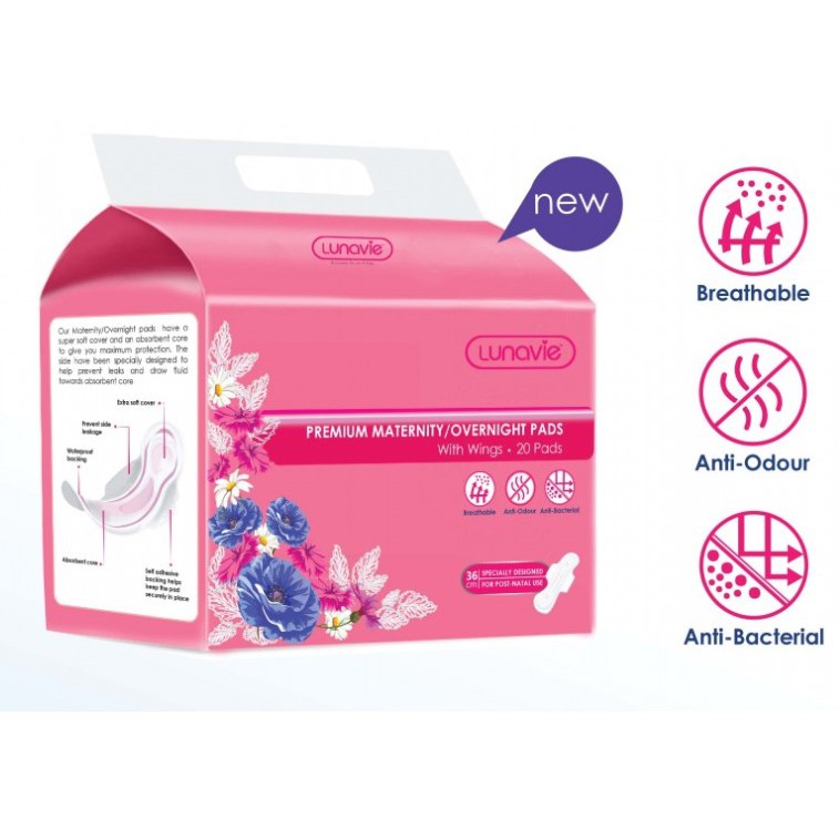 LUNAVIE PREMIUM MATERNITY/OVERNIGHT PADS Pads bersalin(36CM) | Shopee ...