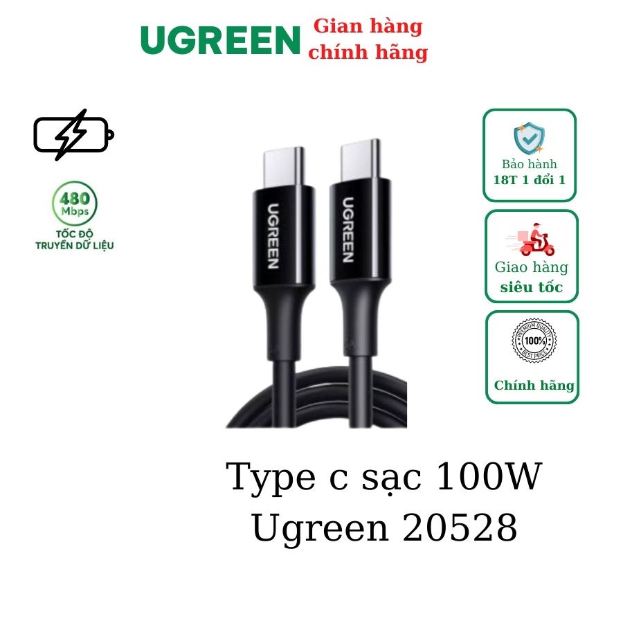 Type-c USB 2.0 charging cable 2m long 5A 100W Ugreen 80372 | Shopee ...