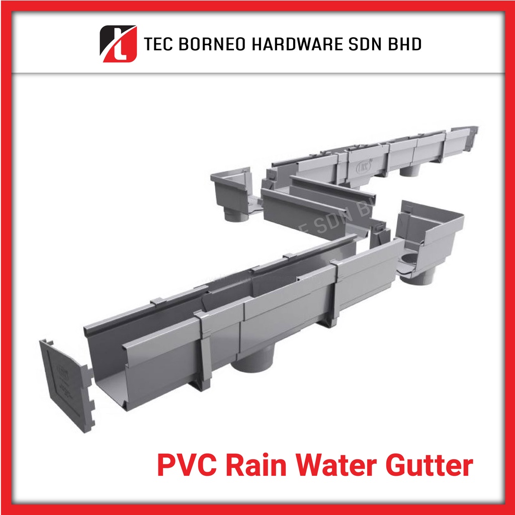 TEC PVC Rain Water Gutter PVC GUTTER Meter FITTING GREY (PIPE SALUR AIR) | Shopee Malaysia