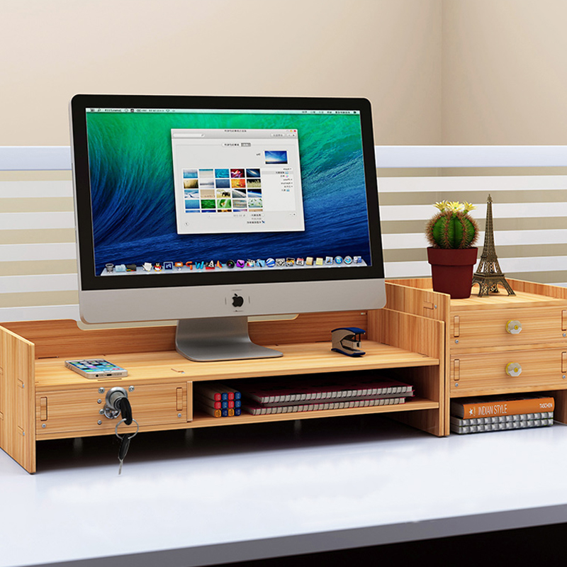 SANCY Computer Monitor Booster Rack Wooden Office Desk Storage ...