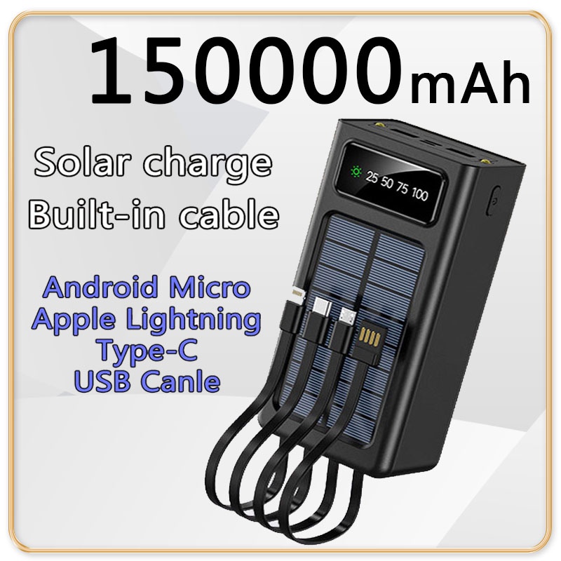 Solar Powerbank 150000mAh Built-in 4 Cable Power Bank External Battery ...