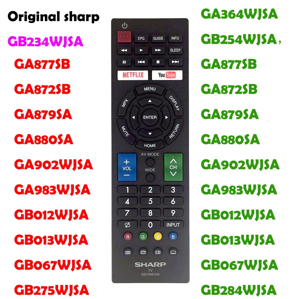 sharp LCD LED SMART TV remote control GB234WJSA GA877SB GA872SB GA879SA GA880SA GA902WJSA ...