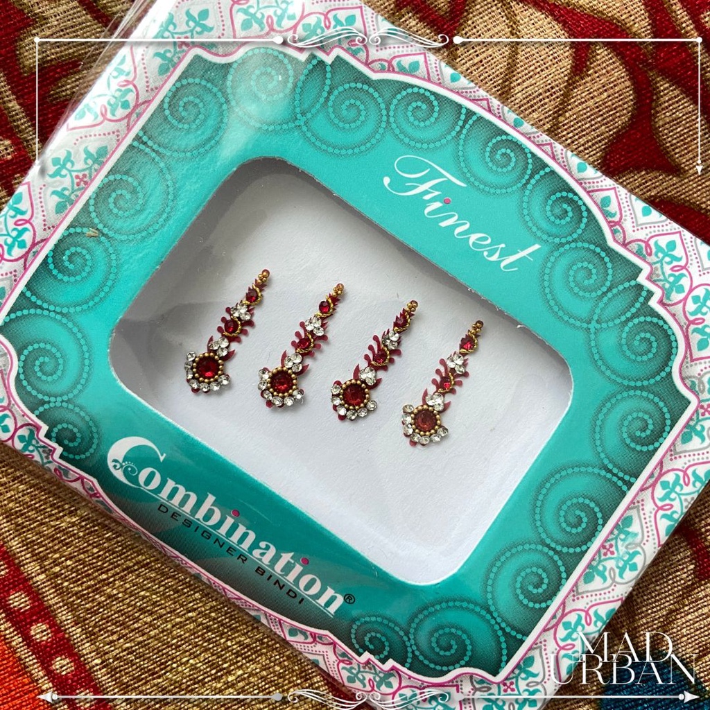 Fancy Indian Goburam Design Sticker Pottu Gold & Color Stones Indian Forehead Accessory ...