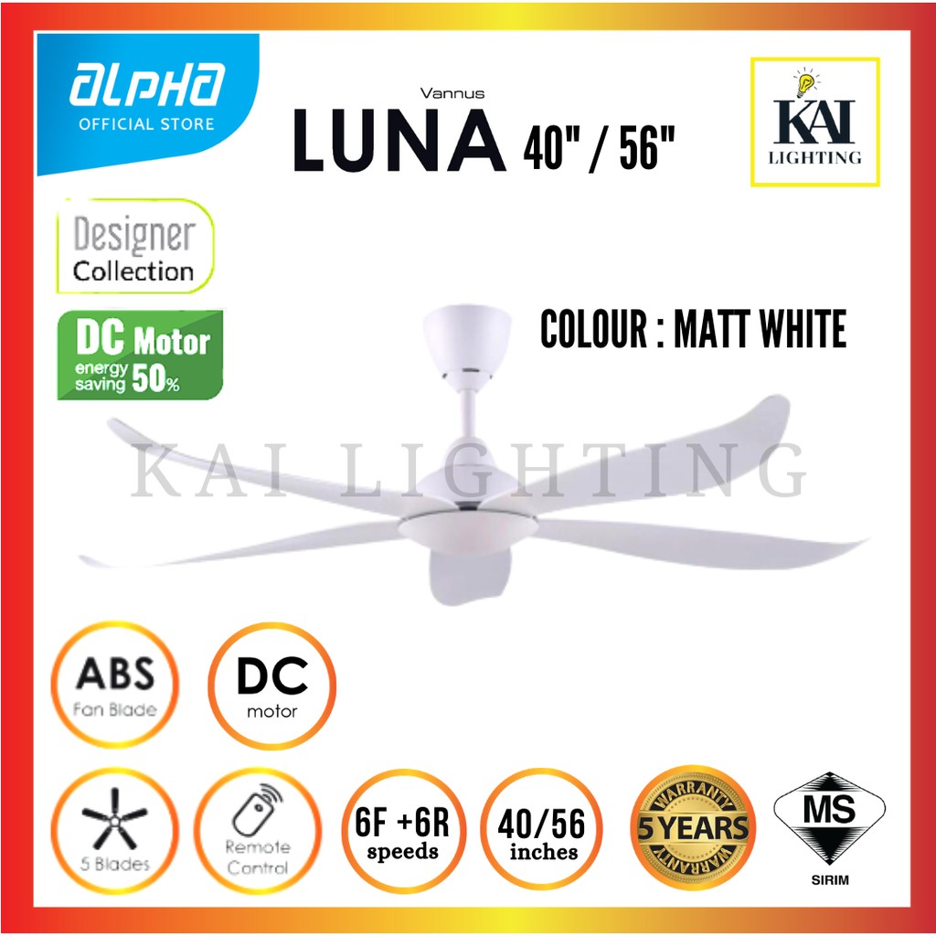 🌟 FREE SHIPPING 🌟 ALPHA VANNUS LUNA 5B CEILING FAN 5 BLADE 36''/40"/46 ...