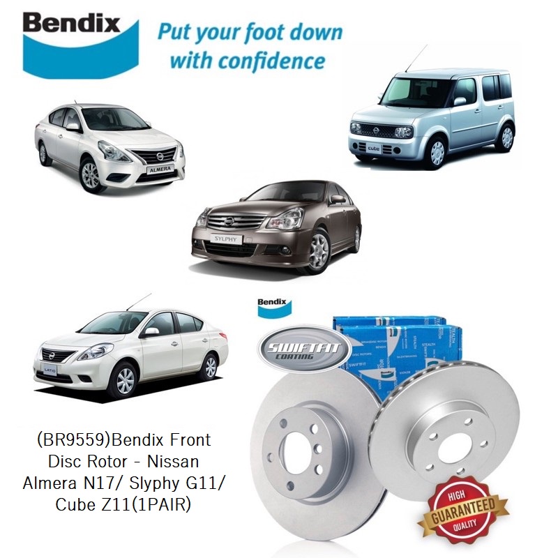 (BR9559) Original Bendix Swiftfit Front Disc Rotor - Nissan Almera N17/ Slyphy G11/ Cube Z11 ...