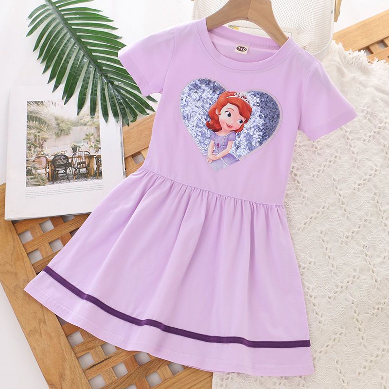 Disney princess bling bling pleated dress kids girls Elsa frozen snow ...