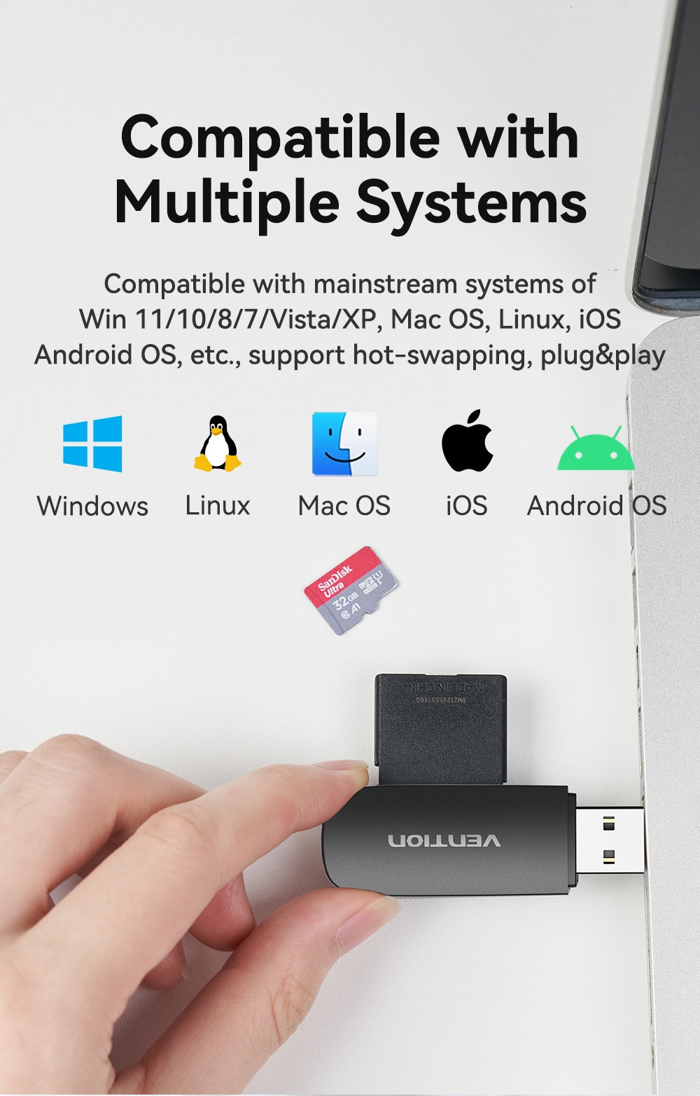 Vention Card Reader USB 3.0 Type C 512GB Fast Transmission 2 in 1 SD ...