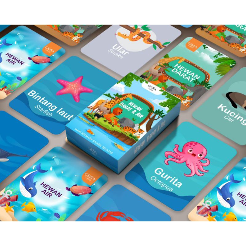 Land And Water Animal Flash Cards For paud And Kindergarten Kids ...