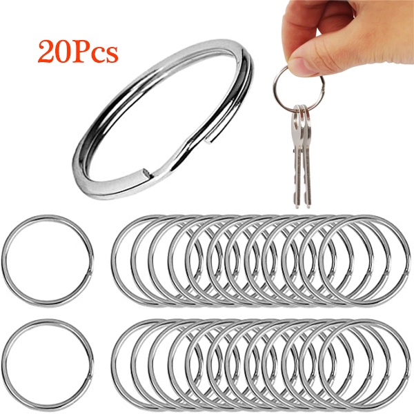 [Featured] 20 Pcs / lot Simple Portable 304 Stainless Steel Keychain / 25mm Round Split Keyrings ...