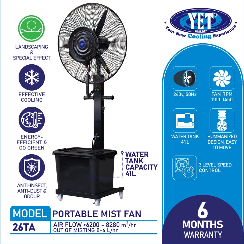 YET Eco 26MF Mist Fan Industrail Spray Stand Fan With Pump Humidifier ...