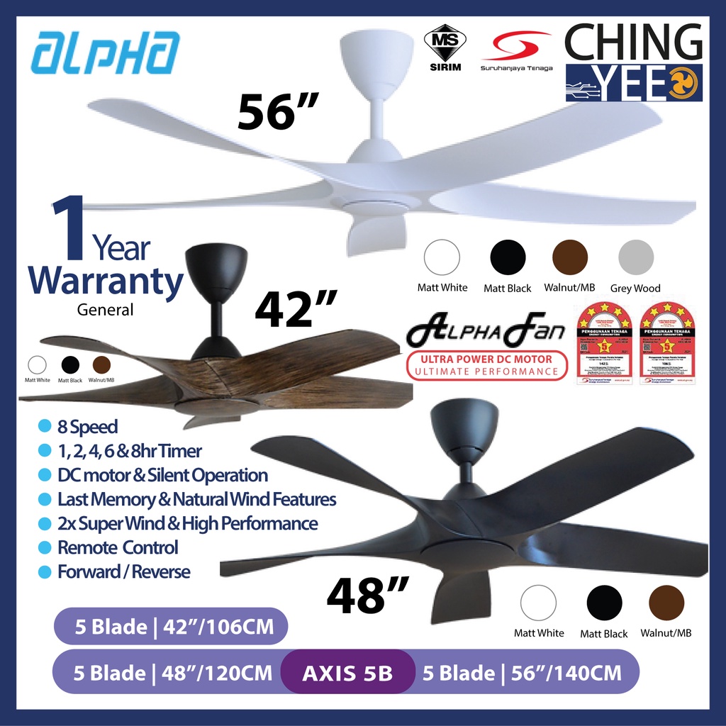 Alpha Alkova AXIS-5B 56'' 48'' 42'' Remote Control Ceiling Fan with ...