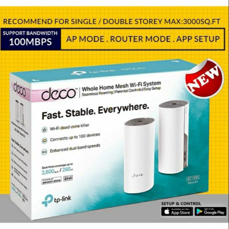 MESH WIFI DECO E4 / M4 AC1200 MESH WiFi Router Whole Home Wi-Fi System ...