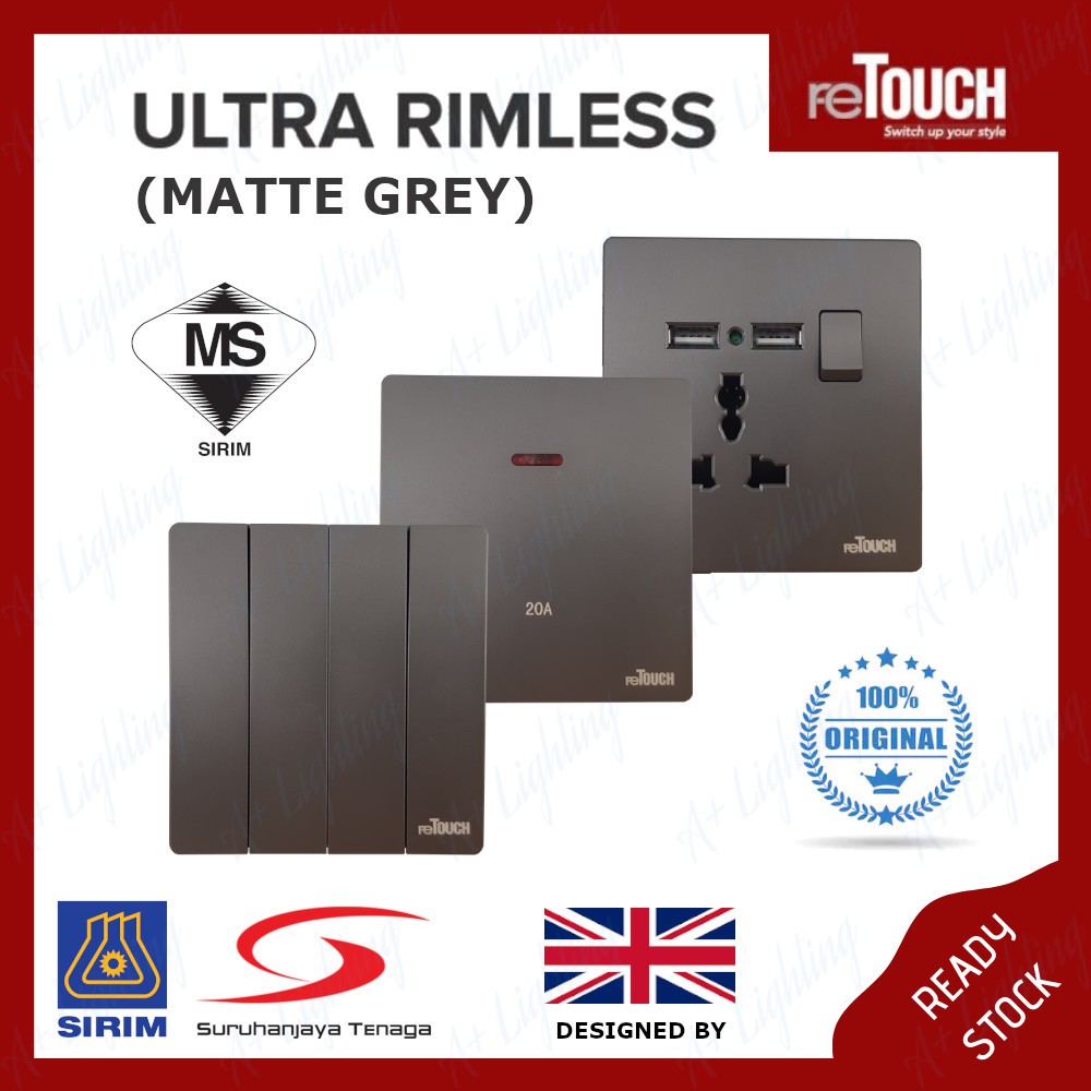 [SIRIM] reTouch Ultra Rimless Switch 1/2/3/4Gang 1/2Way 13A/15A Grey ...