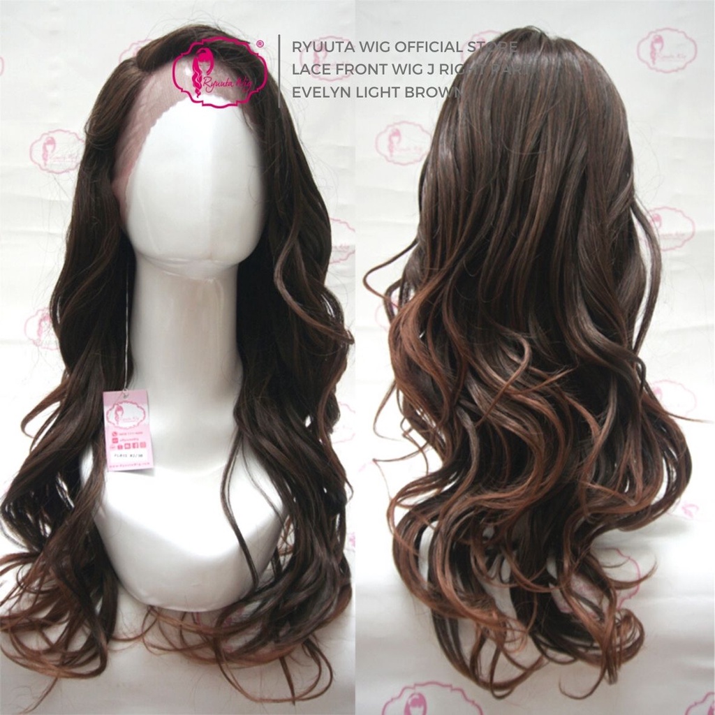 HITAM Ryuuta Wig Lace Front Wig Long Wave Evelyn Black Brown 24 inch 60 ...