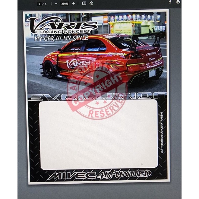 VARIS Evo10 JDM Roadtax Sticker for Mitsubishi Lancer Proton Inspira ...