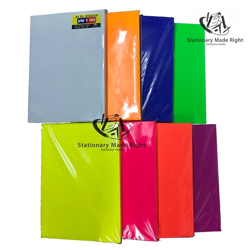A4 Fluorescent Colour Sticker Matte Paper for Inkjet (100 sheets ...