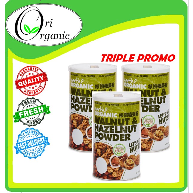 3x EARTH ORGANIC Walnut & Hazelnut Powder 500g Exp 10/2026 EARTH LIVING ...