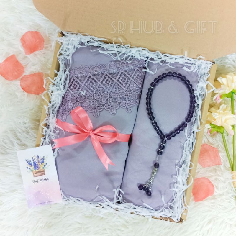 Surprise Giftbox Telekung Dewasa Viscose Lace Set Telekung for Birthday ...
