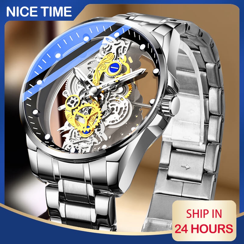 Double Sided Transparent Skeleton Men's Watch Fully Automatic ...