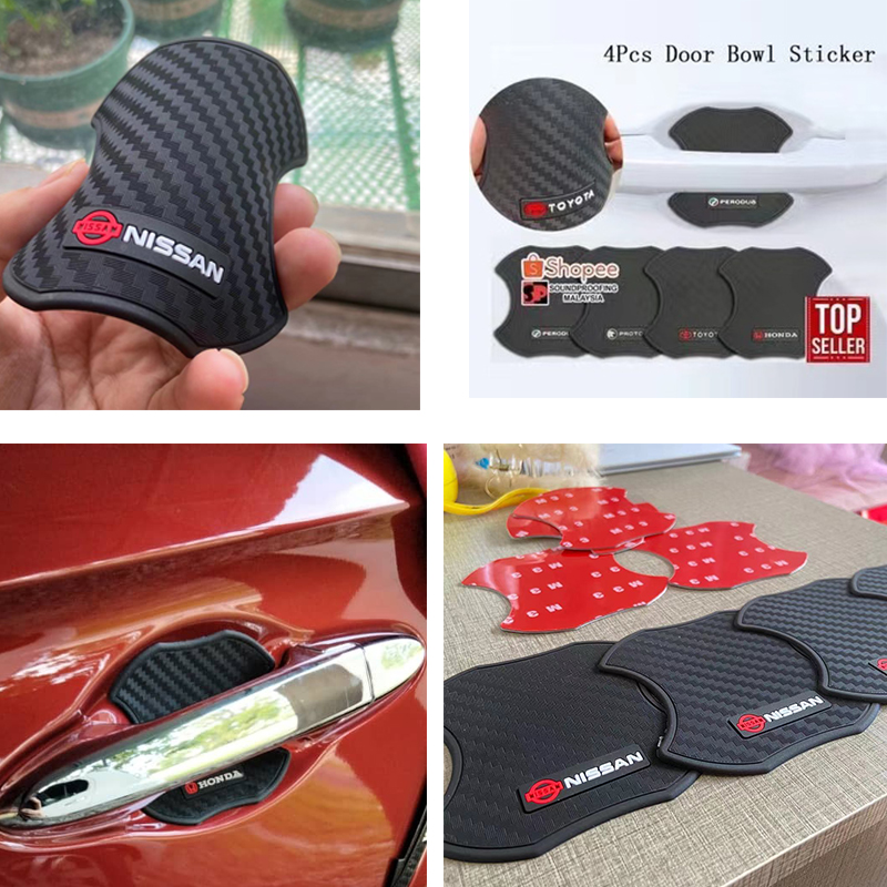 4pcs Rubber carbon fiber pattern Car Door Handle Sticker / Car Door ...