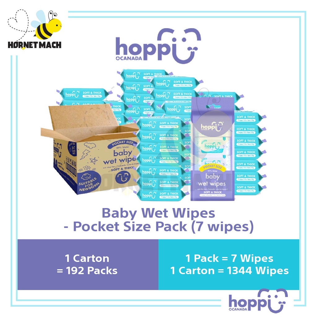 [CARTON] Hoppi Baby Wet Wipes Pocket Size - 7 Wipes Pack | Shopee Malaysia
