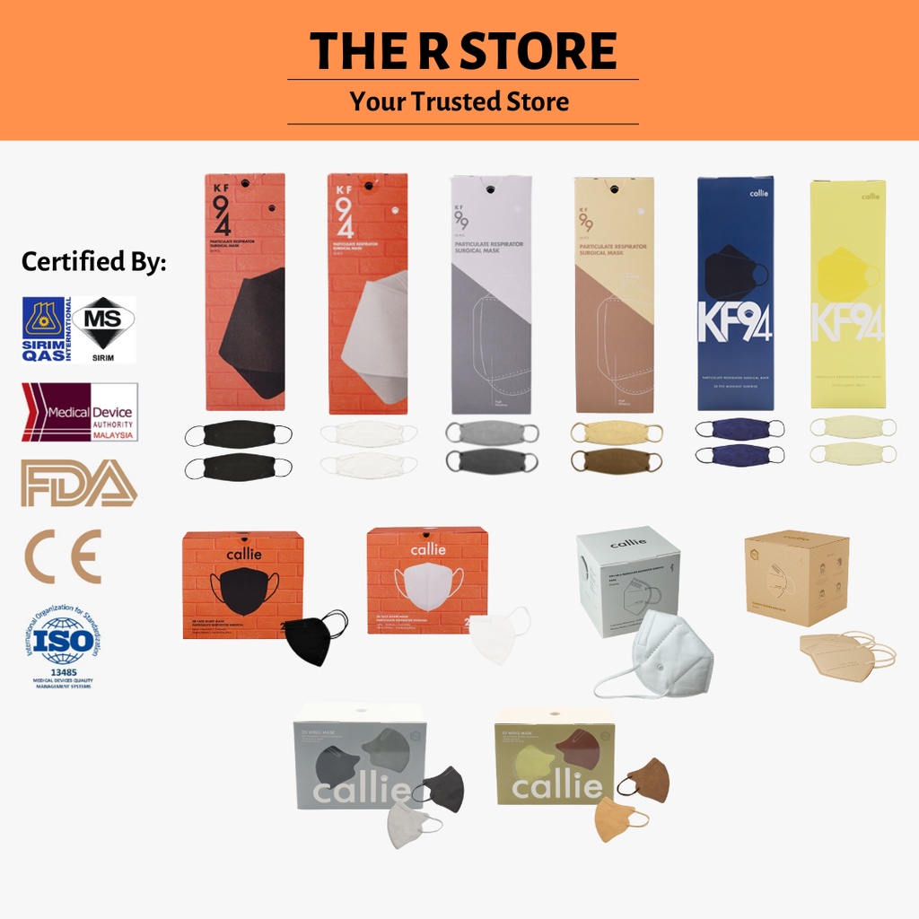 Callie KF94 / KF99 / KN95 / 3D Earloop Respirator Adult Face Mask ...