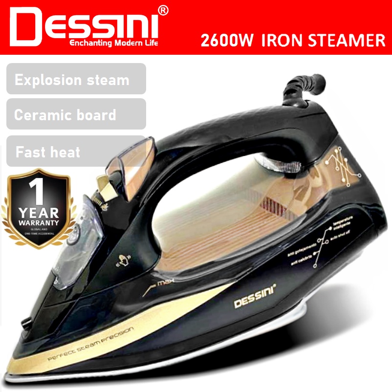 DESSINI ITALY 2600W Electric Ceramic Soleplate Garment Steam Iron ...