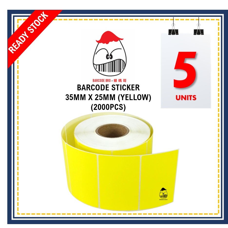 *RM9/ROLL ONLY* Yellow Barcode Label sticker 35mm x 25mm (2000pcs/roll ...