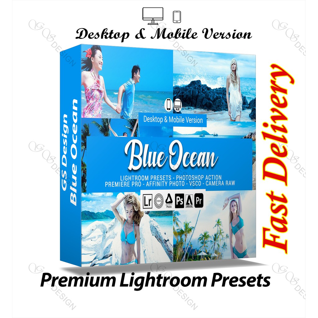 20 Blue Ocean Premium Lightroom Presets Work in Mobile App, Desktop WINS & MAC, PS, Premiere Pro ...