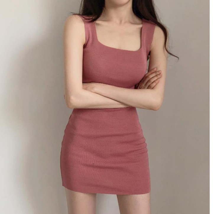 Women's Dress Low-Cut U-Neck Waistcoat Vest Slim-Fit Knitted One-Piece ...