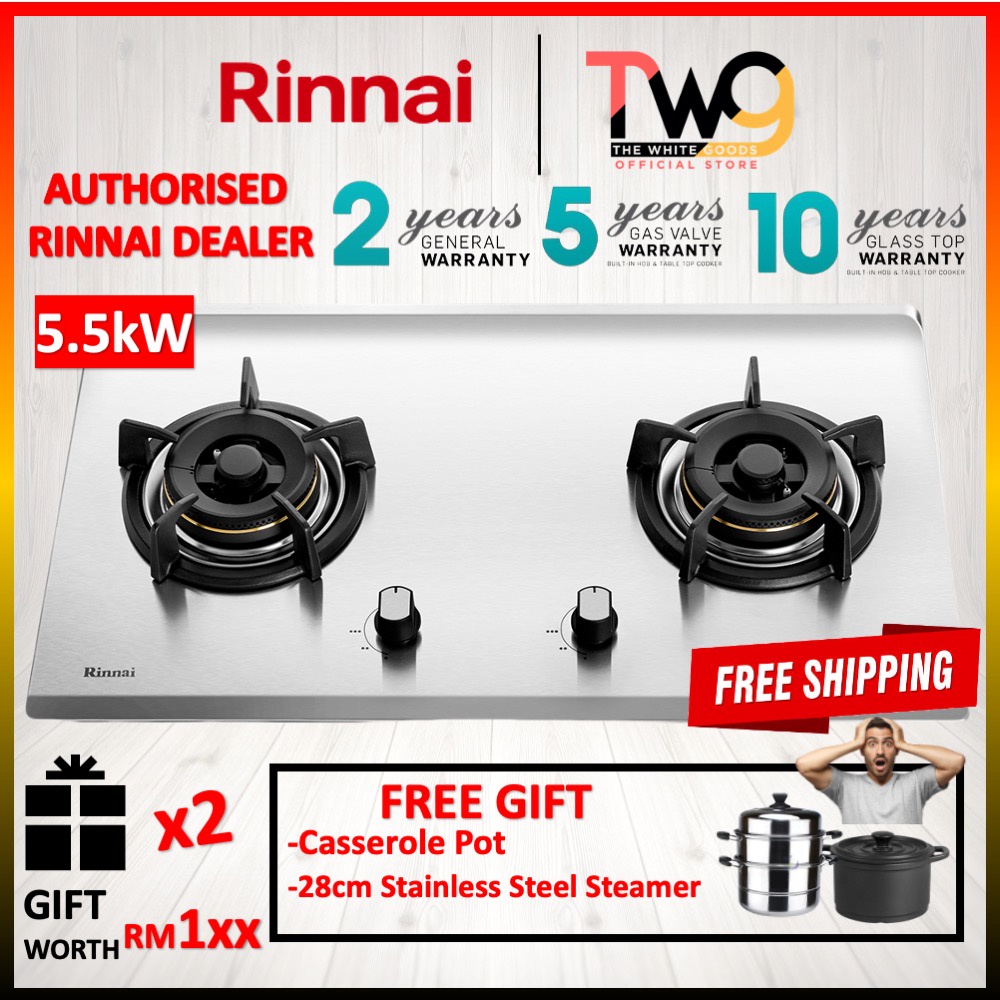 [FREE SHIP + 2 GIFT] Rinnai Gas Cooker 2 Burner Built in Stainless Steel Hob RB-72S (5.5kW ...