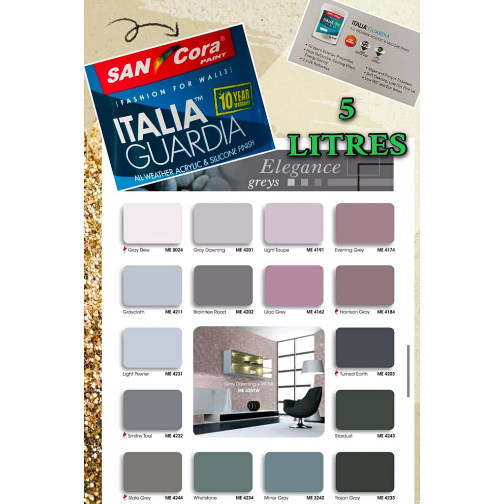 (5L) SANCORA Italia Guardia Acrylic Silicone Exterior Wall Paint 10 ...