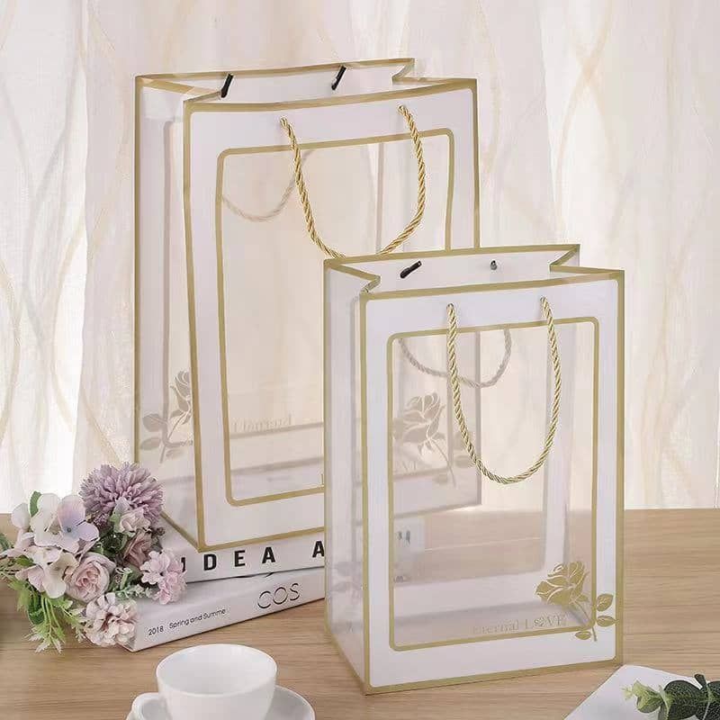 Transparent PVC Gift Bag Eternal Love Paper Beg Bouquet With Handle ...