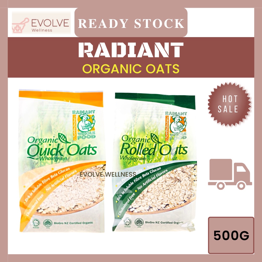 RADIANT Organic Rolled Oats | Quick Oats 500g | Shopee Malaysia