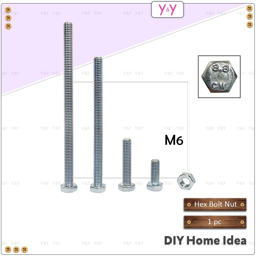 Y&Y Eco M6 Hex Bolt & Nut (Zinc) / Hexagon Head Screw / Hex Screw ...