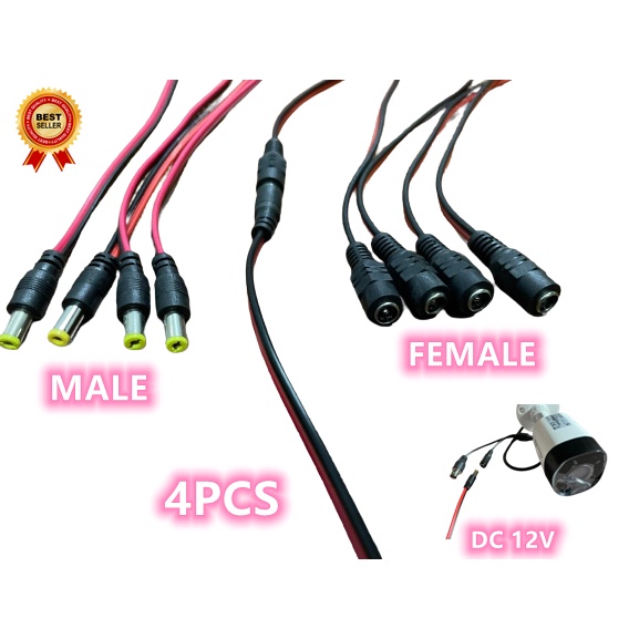(4 PCS) 12V AC DC Male Female Jack Power Cable Cords Connectors Adapter ...