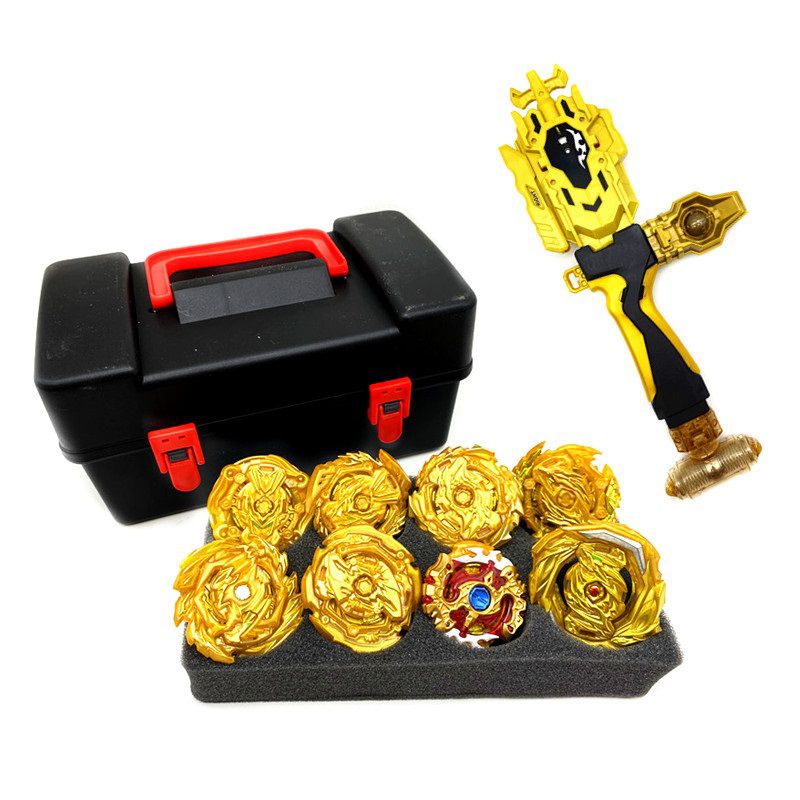 Golden 8pcs Beyblade Set Gyro Burst With Launcher Portable Storage Kids ...