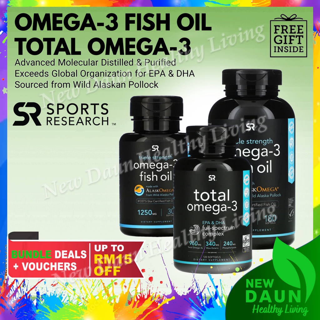 [OriUSA][ReadyMY+🎁] Sports Research SR Triple Strength / Total Omega 3 ...